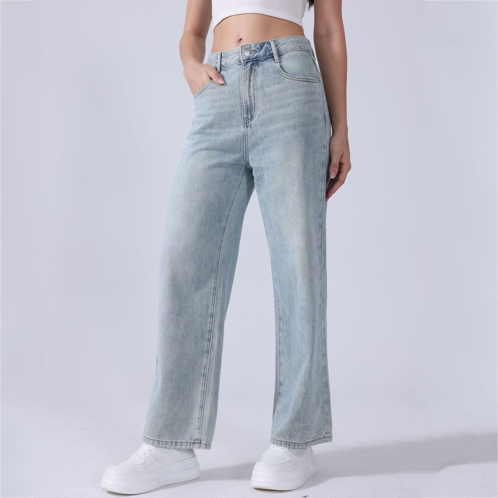 Ofreoo Women Ripped Slim Fit Jeans College Style Commuting Straight Leg ...