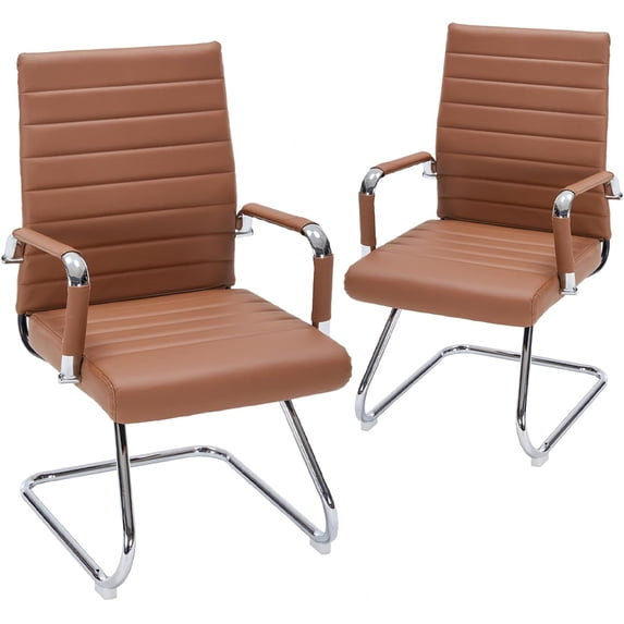 Ofrnseze Brown Office Guest Chairs No Wheels Set of 2, Modern Leather ...