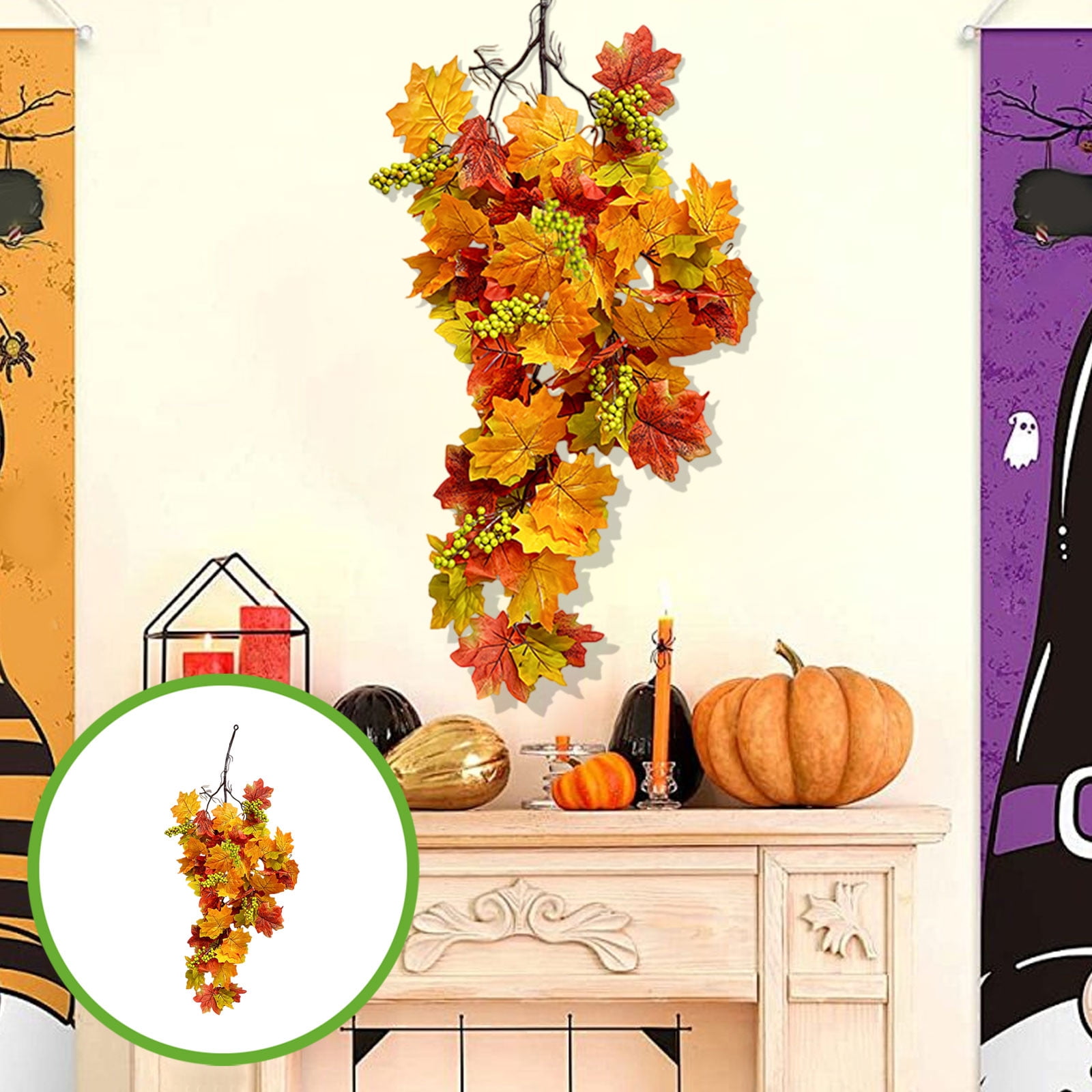 Oggfader Artificial Maple Leaf Garland - 80cm Orange Fall Thanksgiving ...