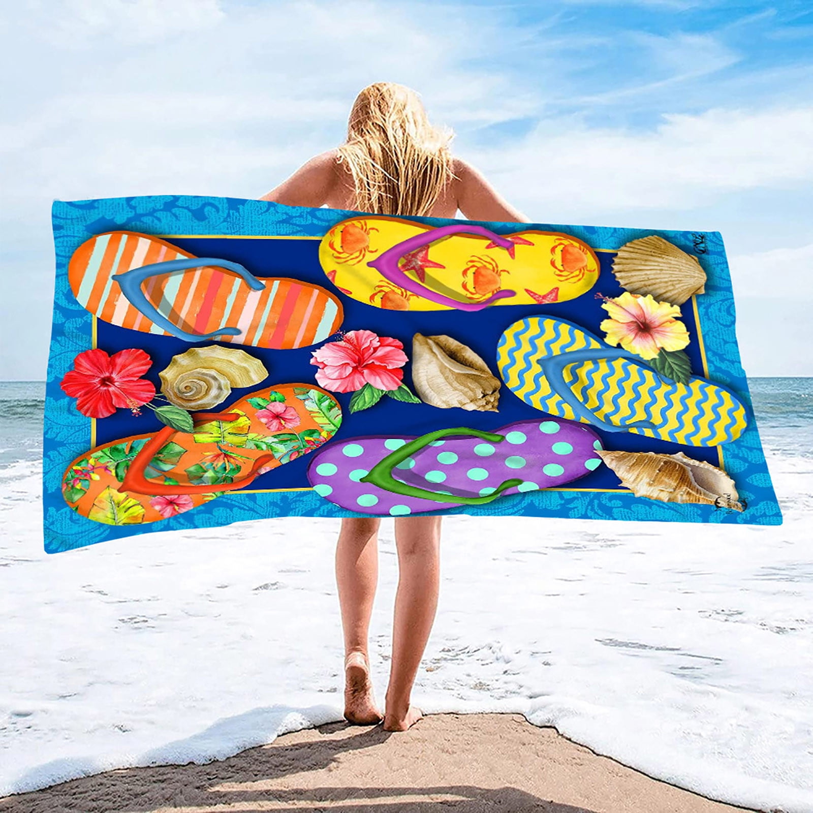 Yarino Beach Towels Oversized 60inx30in Summer Beach Slippers Beach ...