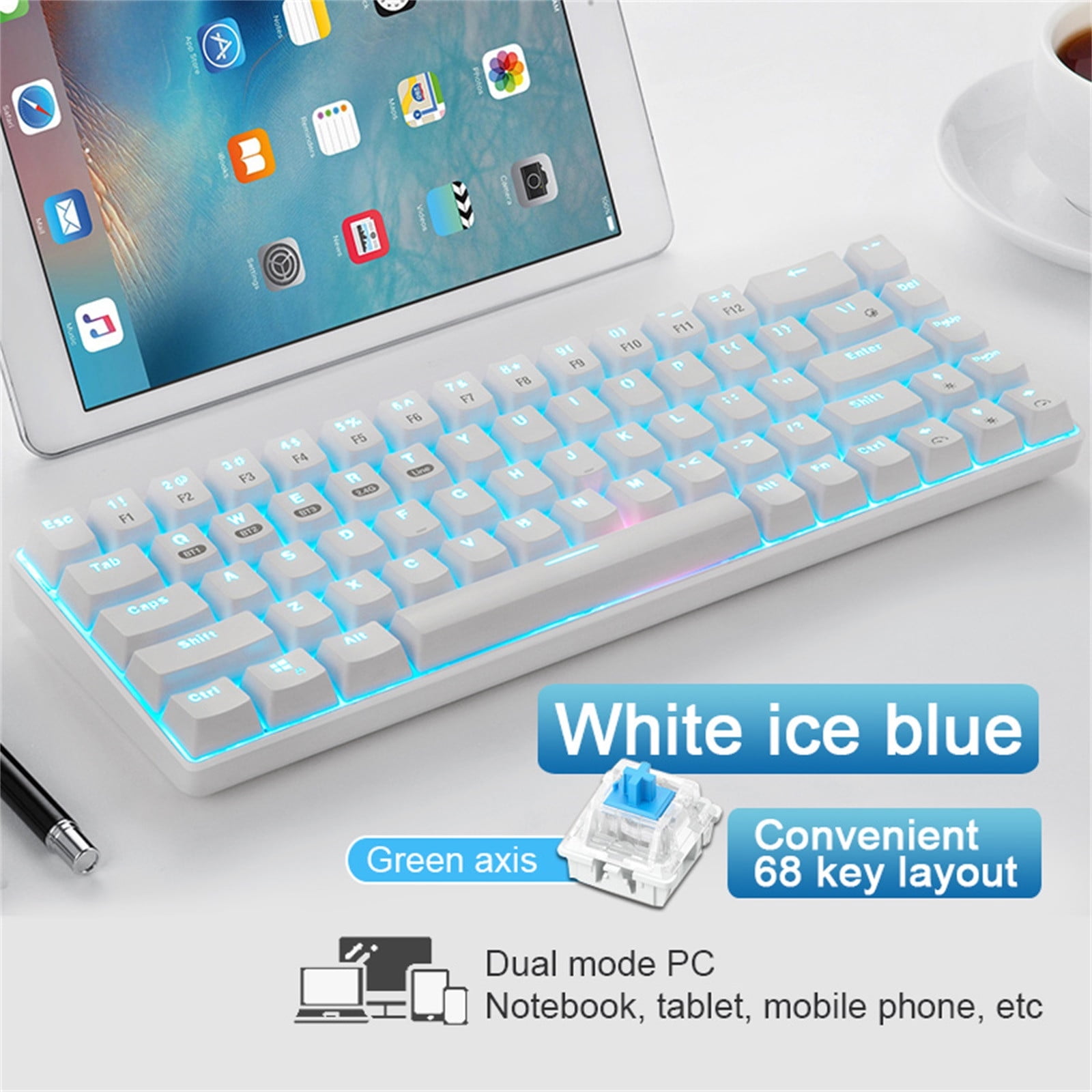 Oggfader Keyboards for Computers Mechanical Keyboard 68 Key Multi Device 3 Mode Wireless Wired ...
