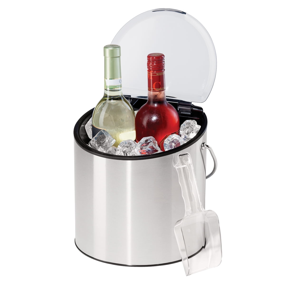 Oggi 4 Qt. Stainless Steel Wine Bucket with Ice Scoop, Clear Lid, Large ...