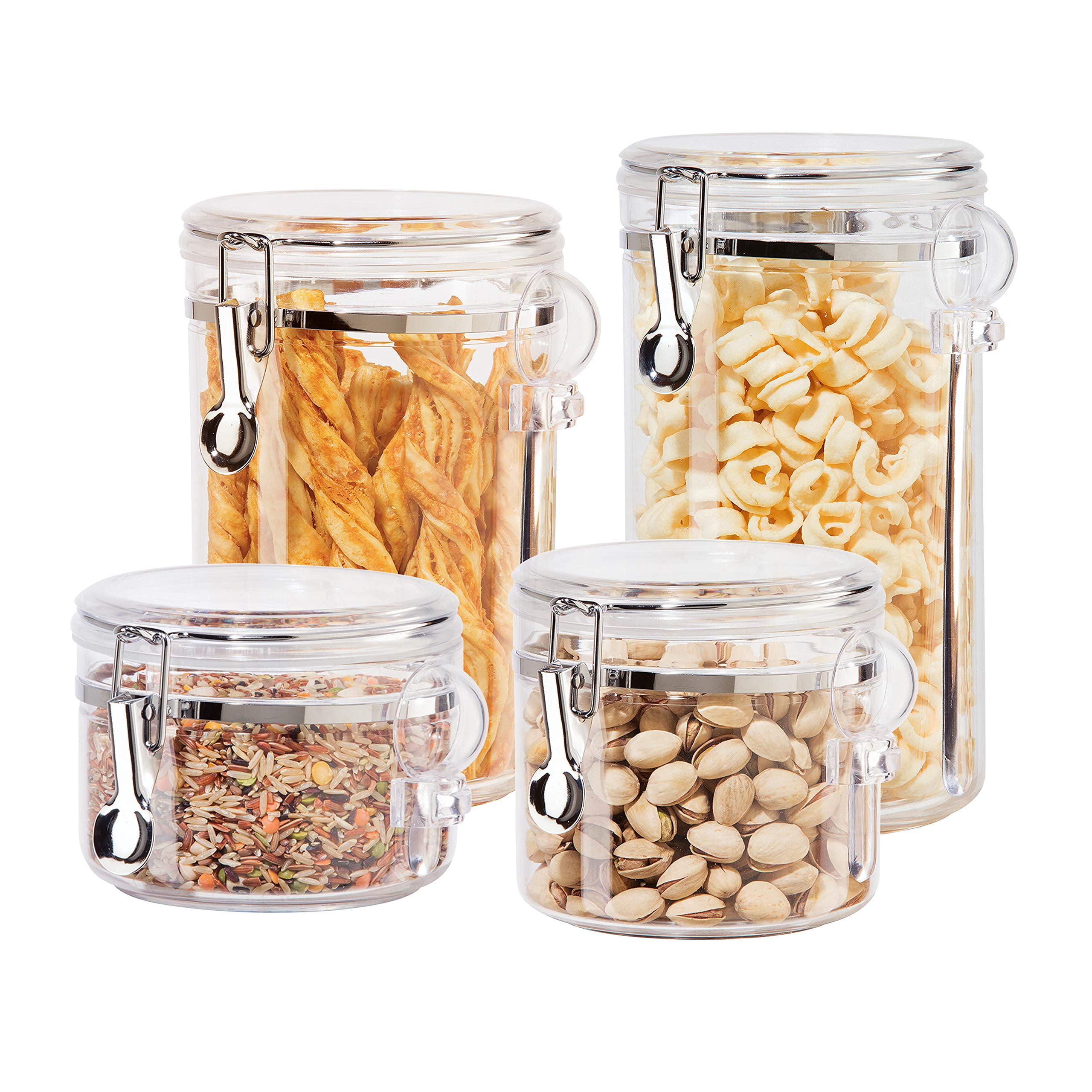 Oggi 4pc Clear Canister Set with Clamp Lids Airtight Containers in ...