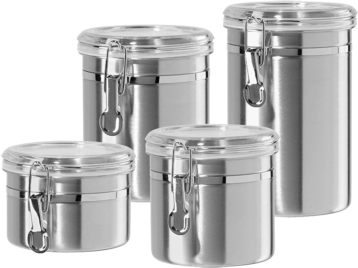 Oggi Set of 4 Stainless Steel Kitchen Canisters - Airtight Clamp Lid ...