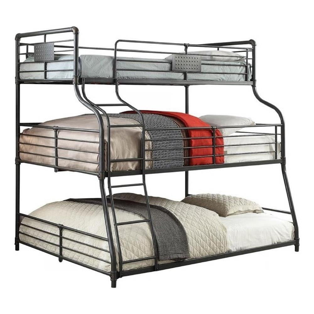 Oggy 3 Tier Twin over Full over Queen Triple Bunk Bed-Black Metal ...