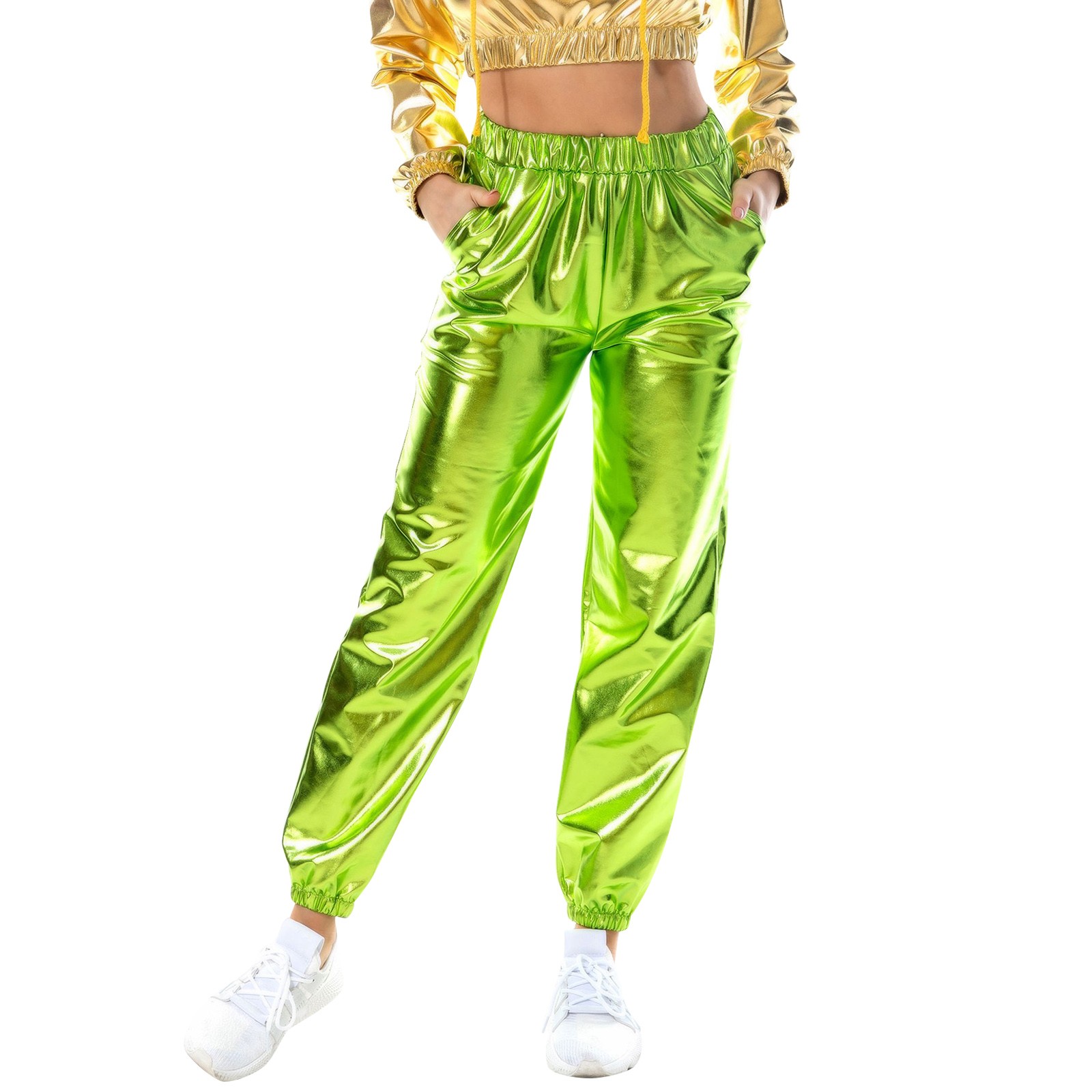 Ogiraw Leather Pants for Women, Women's High Waist Shiny Color Block ...