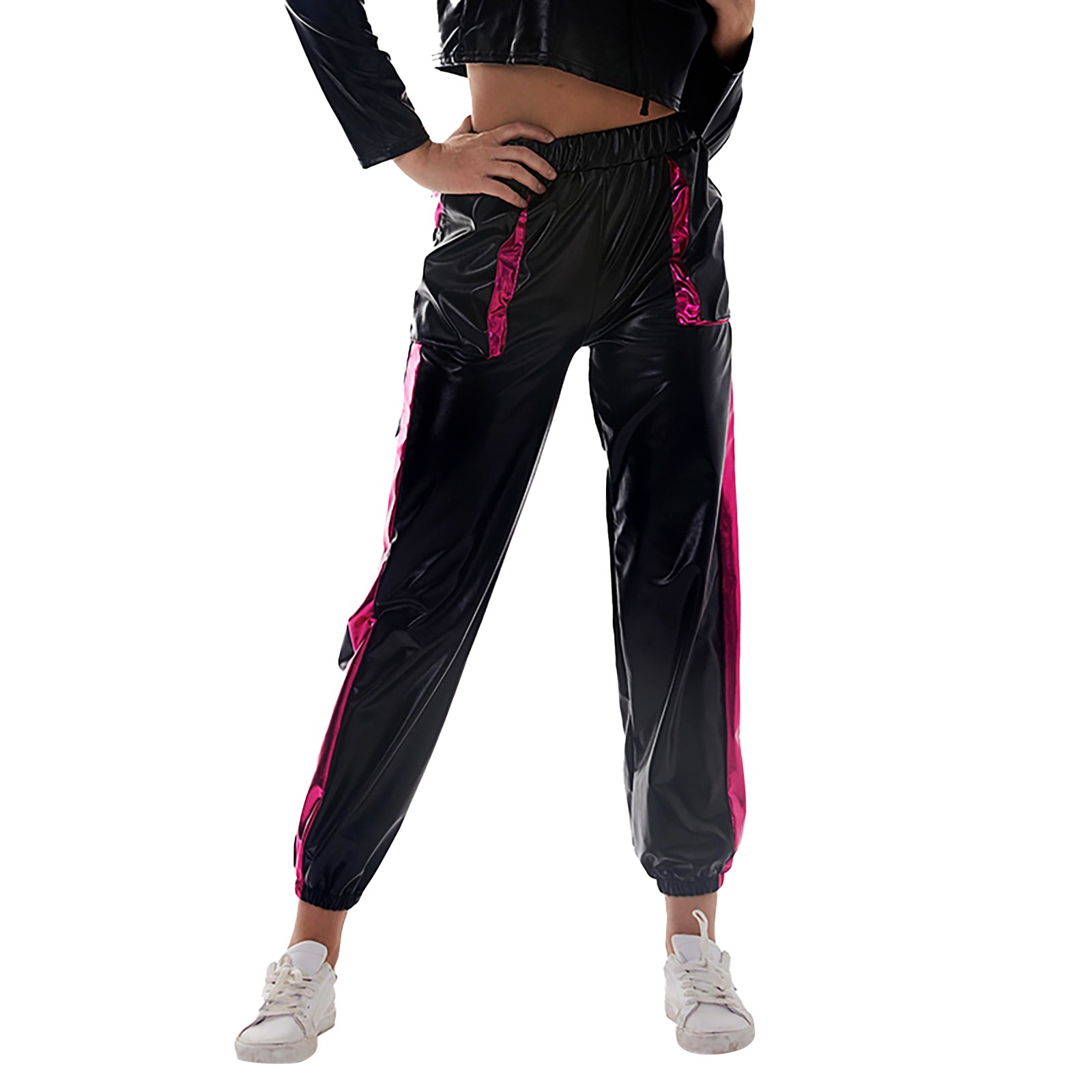 Ogiraw Leather Pants for Women, Women's High Waist Shiny Color Block ...