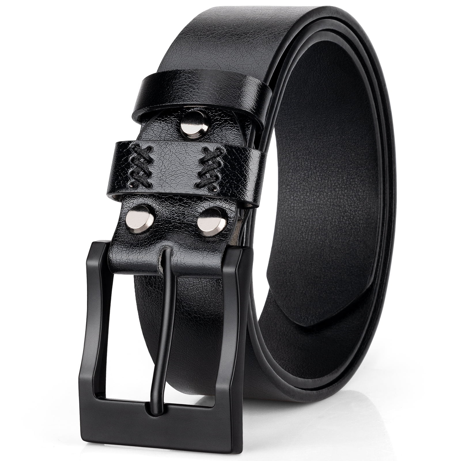 Ogusmenut Men Belts with Metal Buckle Classic Work Business Dress Black ...
