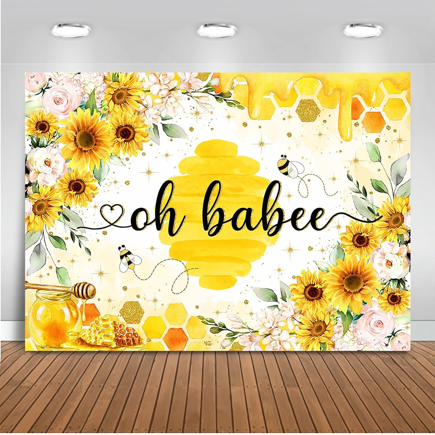 Oh Babee Backdrop Bee Baby Shower Party Backdrops Bee Themed Baby ...