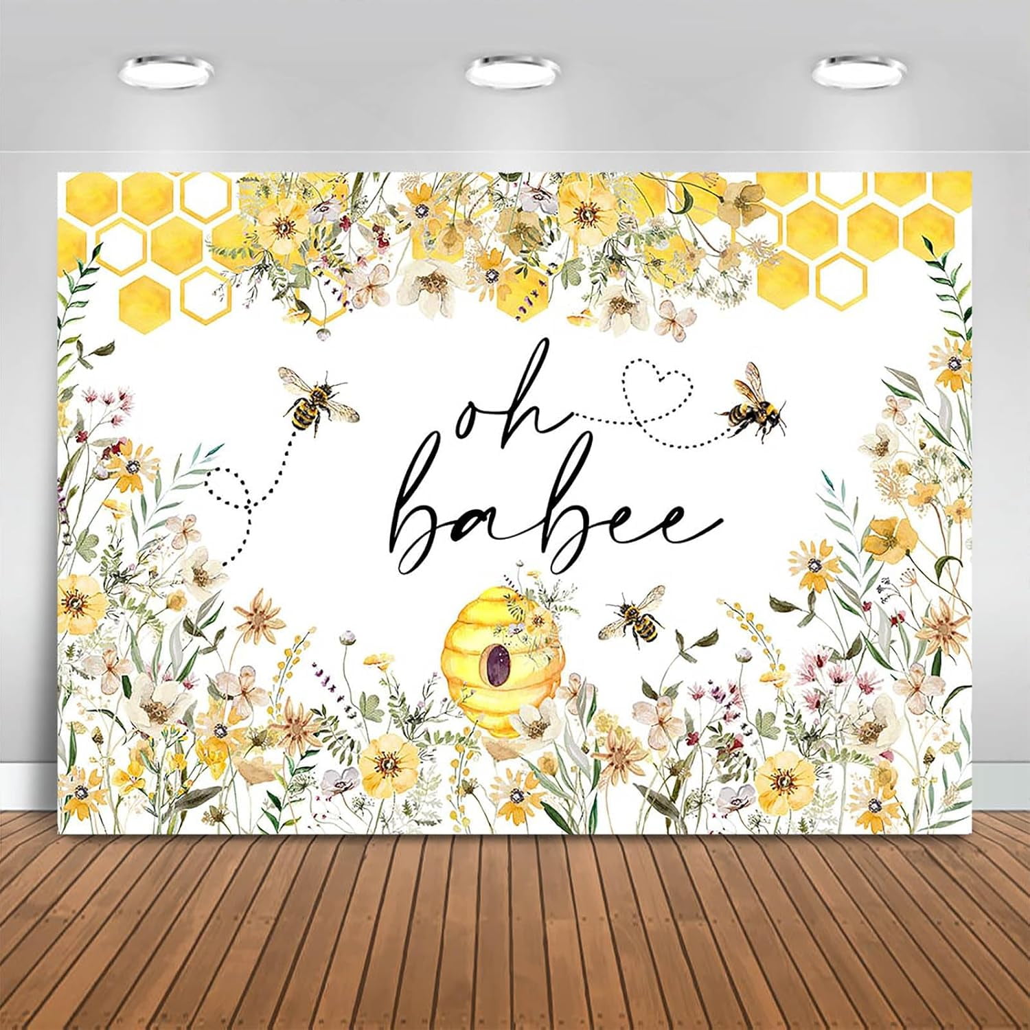 Oh Babee Backdrop Bee Themed Baby Shower Party Decorations Background ...