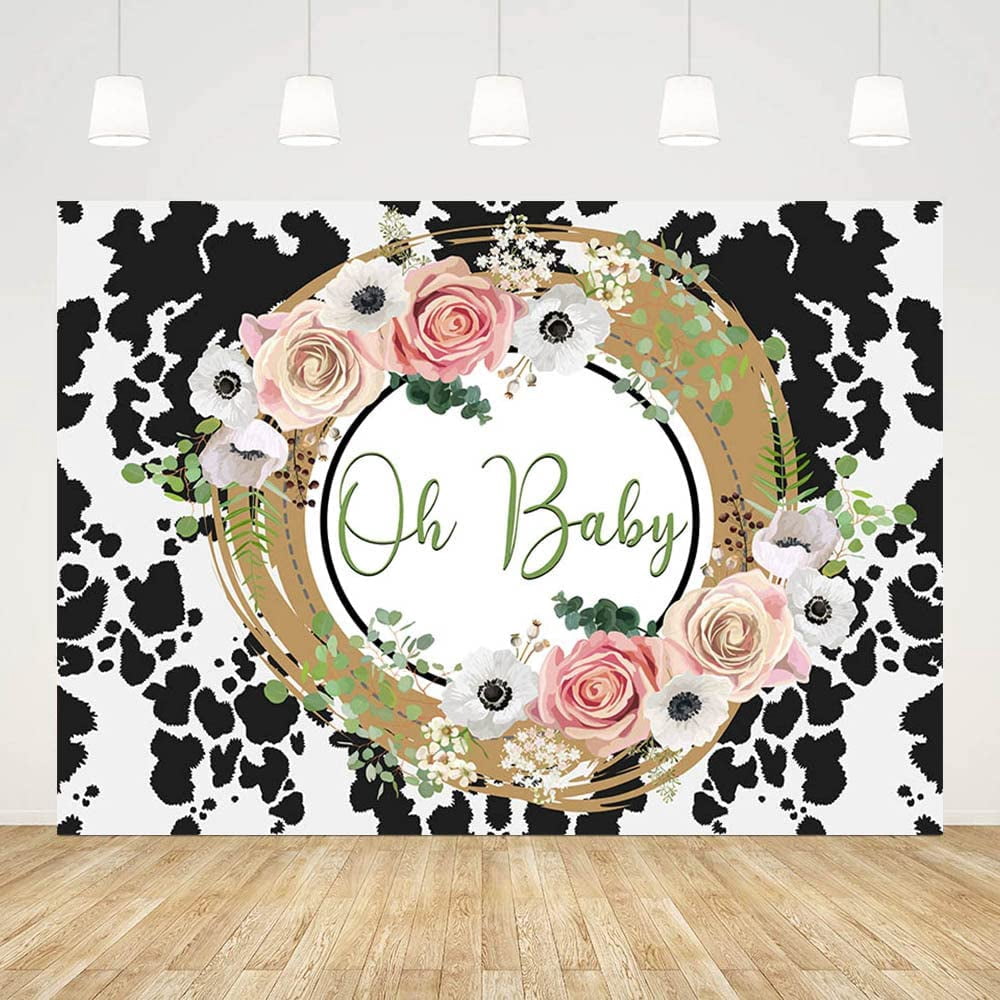 Oh Baby Backdrop Black and White Cow Print Photography Background Pink ...