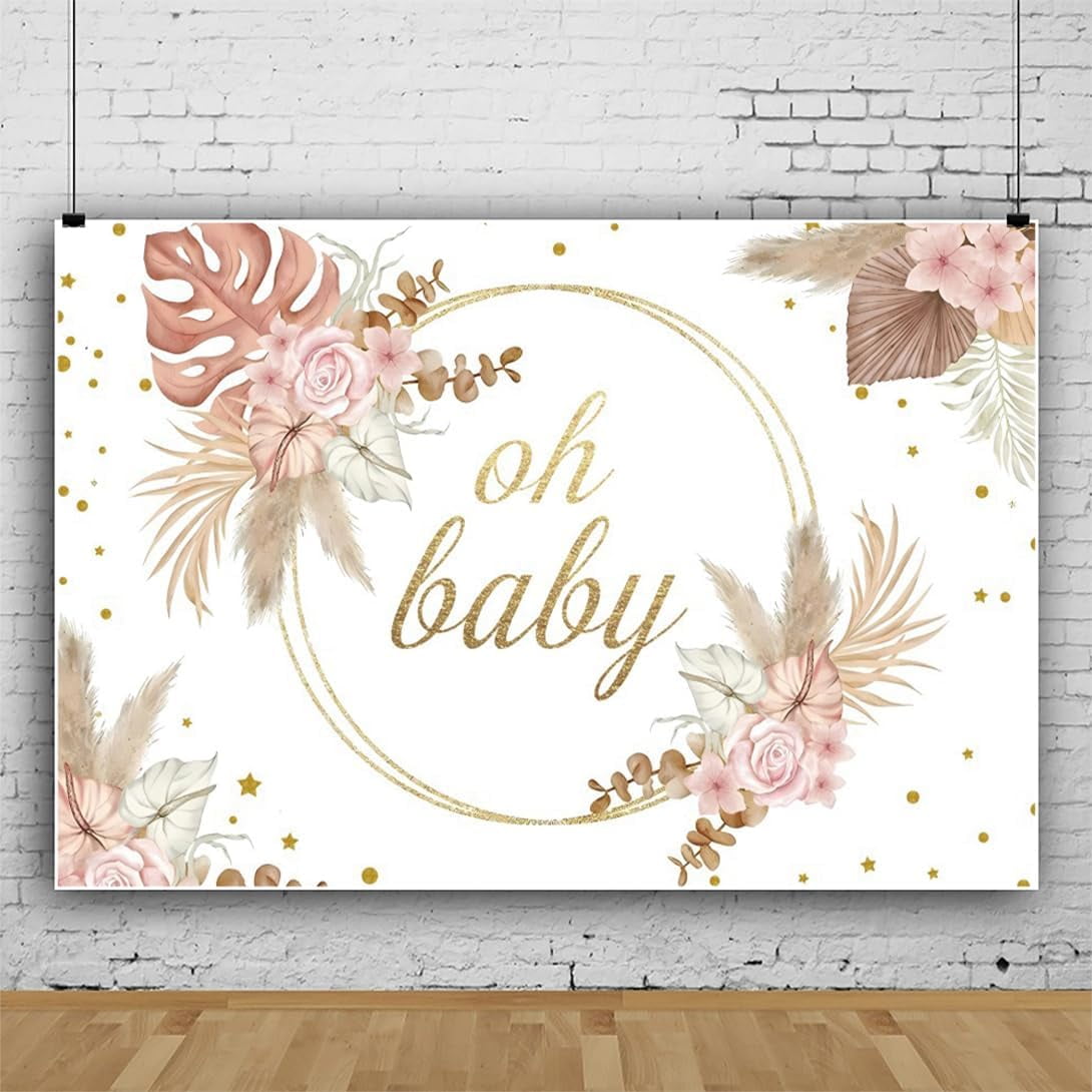 Oh Baby Backdrop Boho Pampas Grass Background Boho Chic Pink Flowers ...