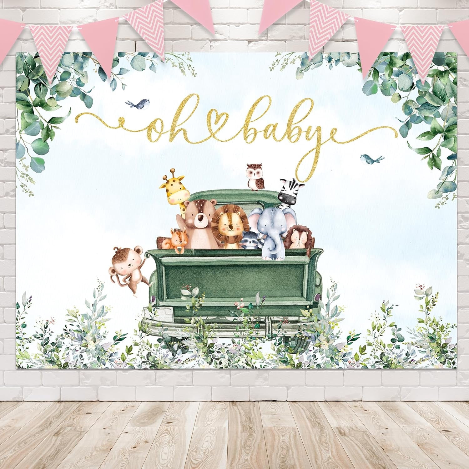 Oh Baby Backdrop Photography Baby Shower Cartoon Safari Animal ...