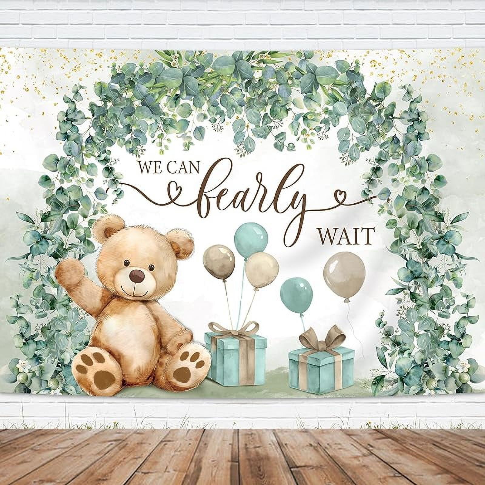 Oh Baby Bear Baby Shower Beautiful Backdrop Feet for Boys Brown Blue ...