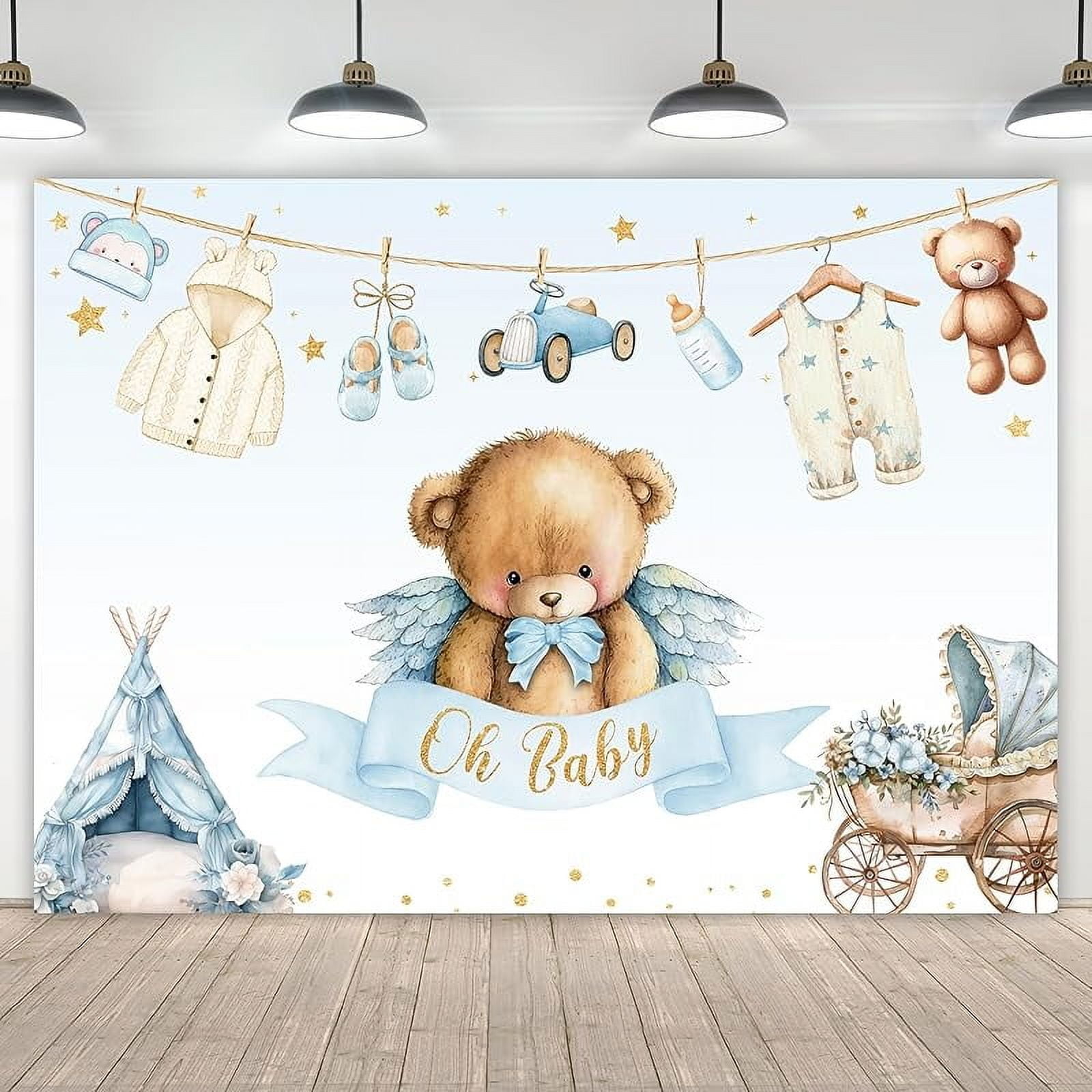Oh Baby Bear Baby Shower Beautiful Backdrop Feet for Boys Brown Blue ...