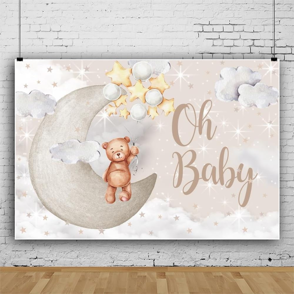 Oh Baby Bear Backdrop for Gender Reveal Party Decorations Brown Bear ...