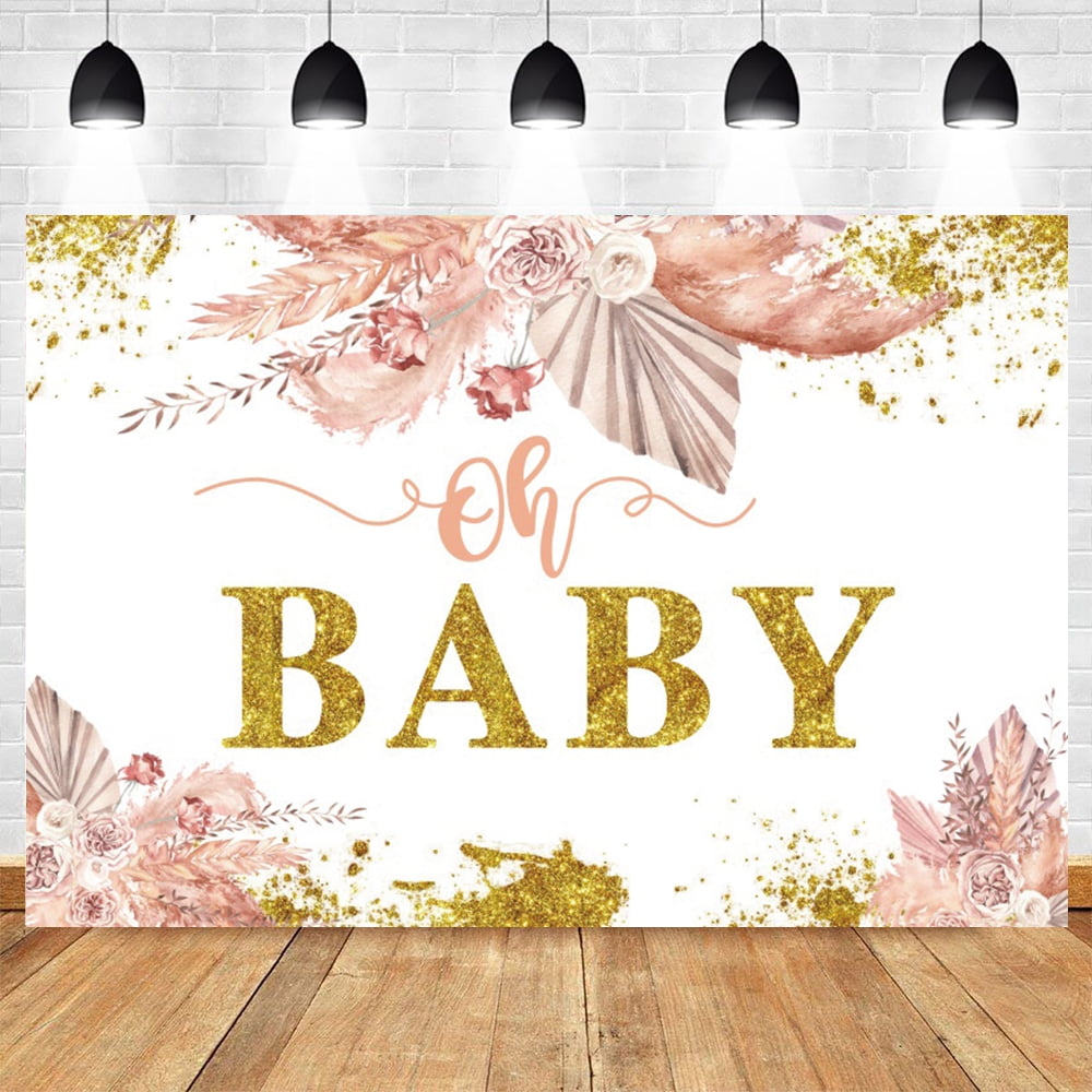 Oh Baby Birthday Backdrop Green Leaf Glitter Newborn 1st Birthday ...