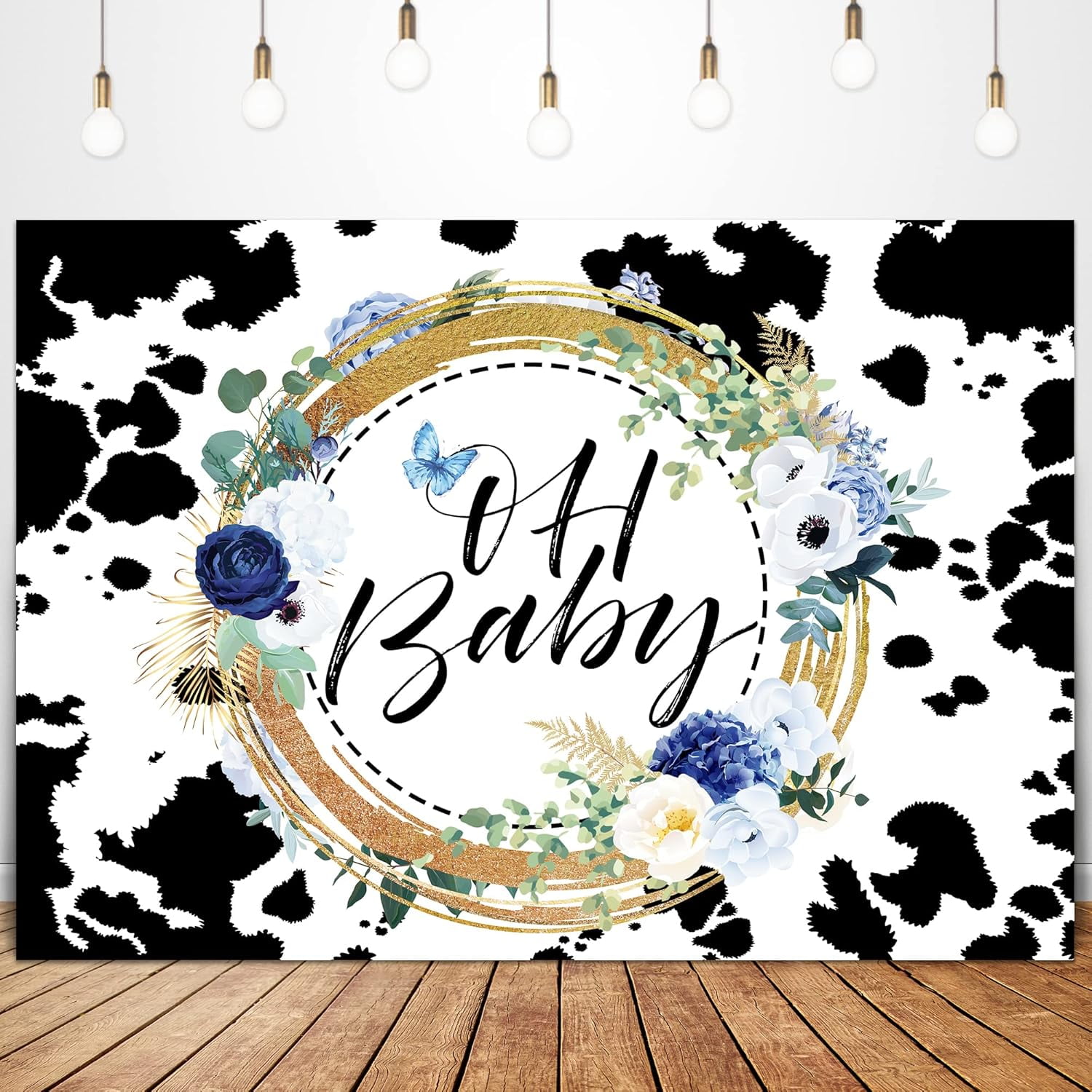 Oh Baby Cow Backdrop Black White Cow Print Blue Floral Holy Cow Baby ...