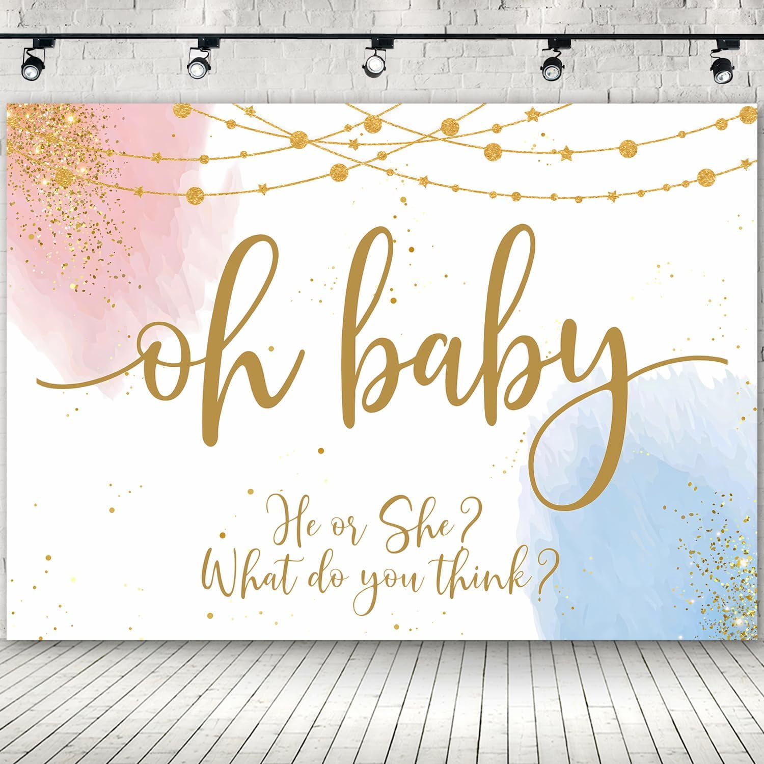 Oh Baby Gender Reveal Backdrop, Gold Dots Blue and Pink Boy Or Girl ...