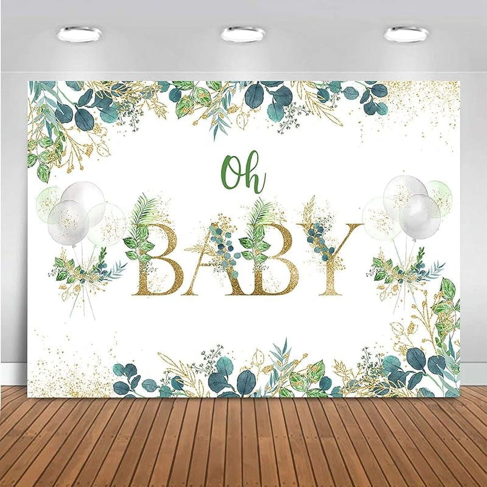 Oh Baby Greenery Backdrop for Boy Greenery Gender Neutral Baby Shower ...