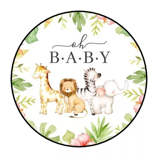 Oh Baby Jungle Animal Round Stickers Favor Labels Phone Decal Water ...