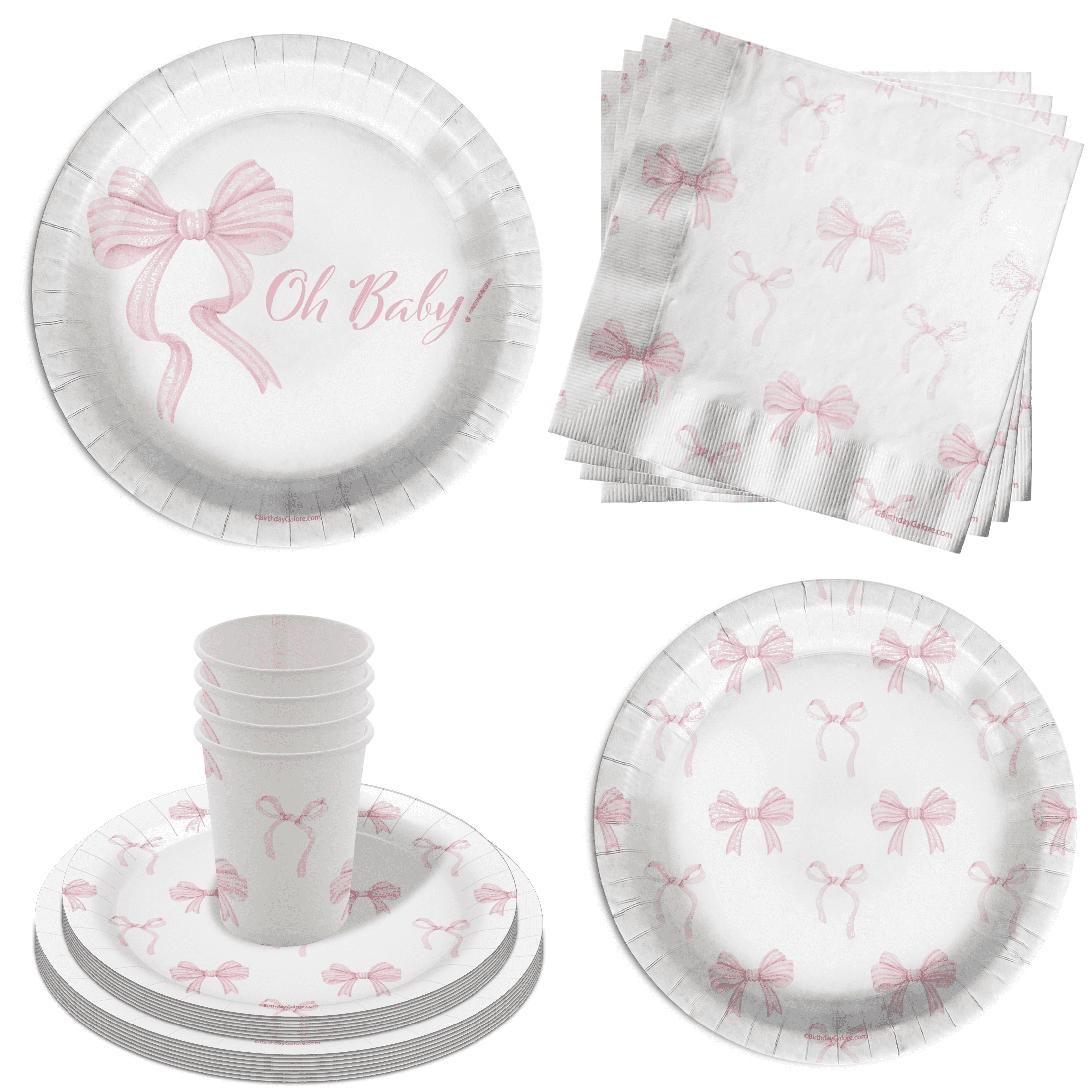 Oh Baby Pink Bows Baby Shower Party Supplies - 64 Piece Baby Shower ...
