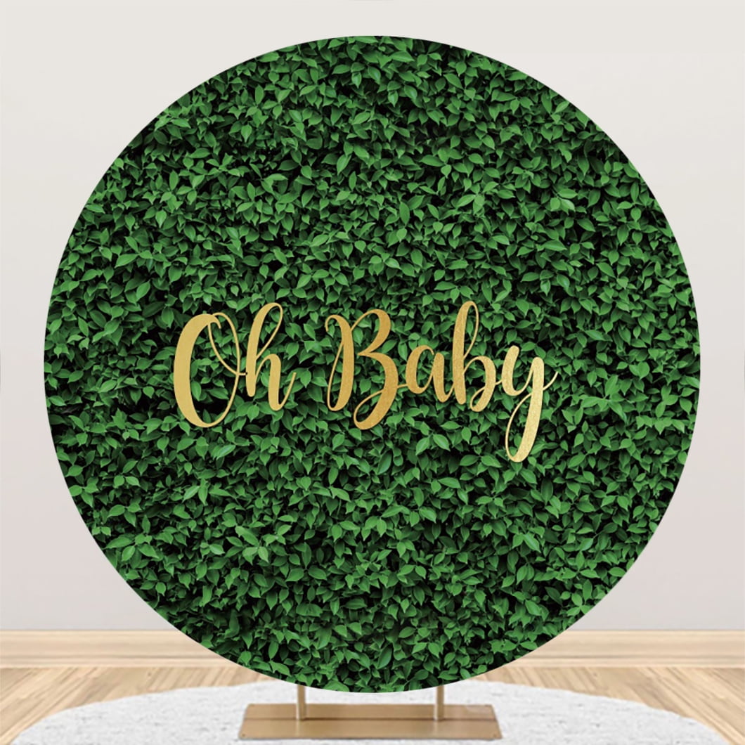 Oh Baby Round Backdrop Greenery Leaves Baby Shower Event Newborn Kid ...