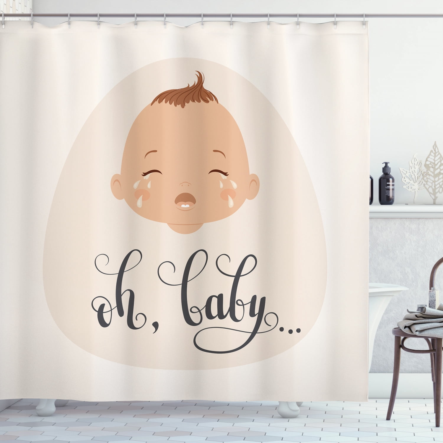 Oh Baby Shower Curtain, Cartoon Baby Weeping Crying and Shedding Tears ...