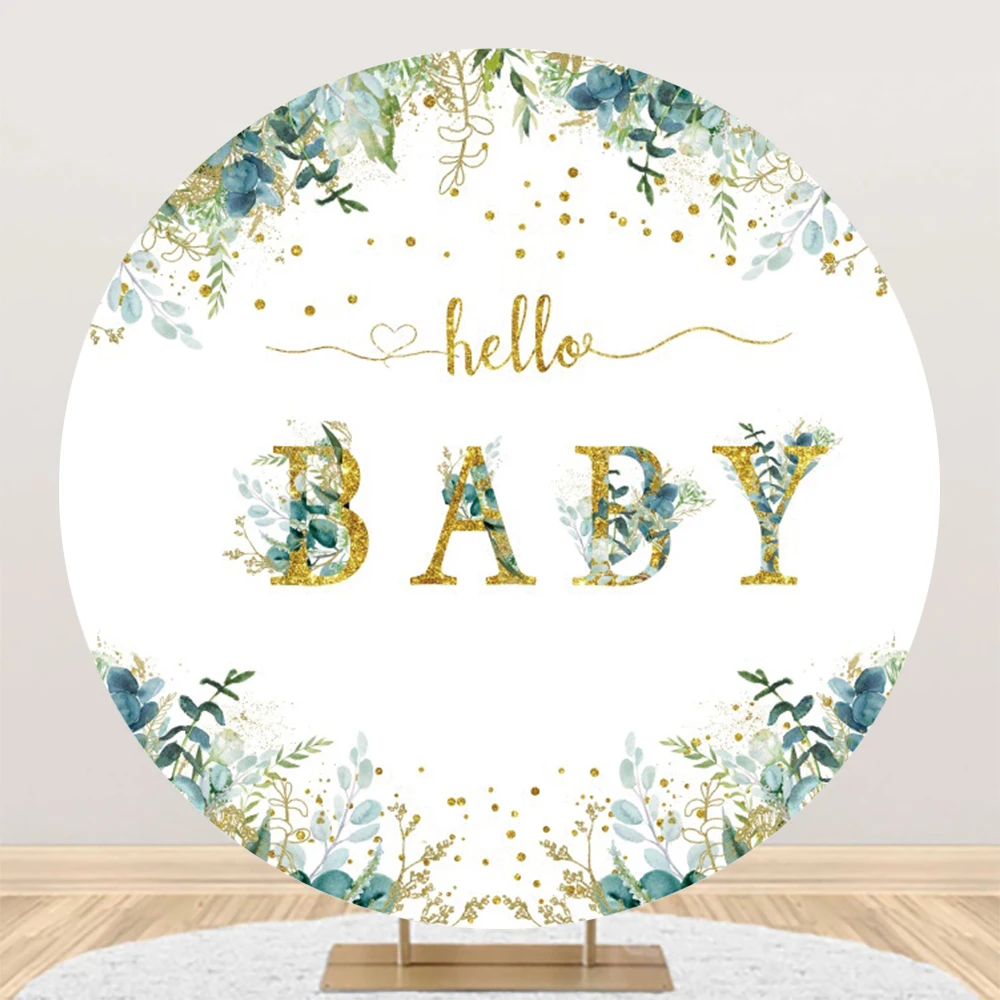 Oh Baby Shower Round Backdrop Flower Boy Girl Twins Party Circle Cover ...