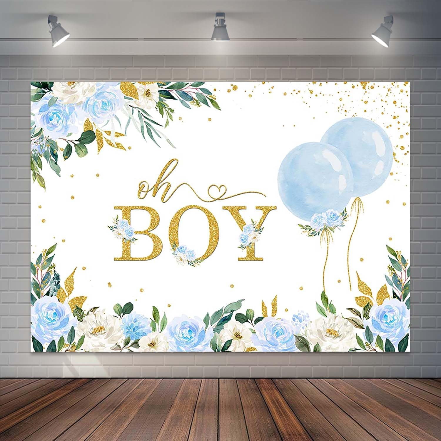 Oh Boy Baby Shower Backdrop Watercolor Blue Floral Baby Shower ...
