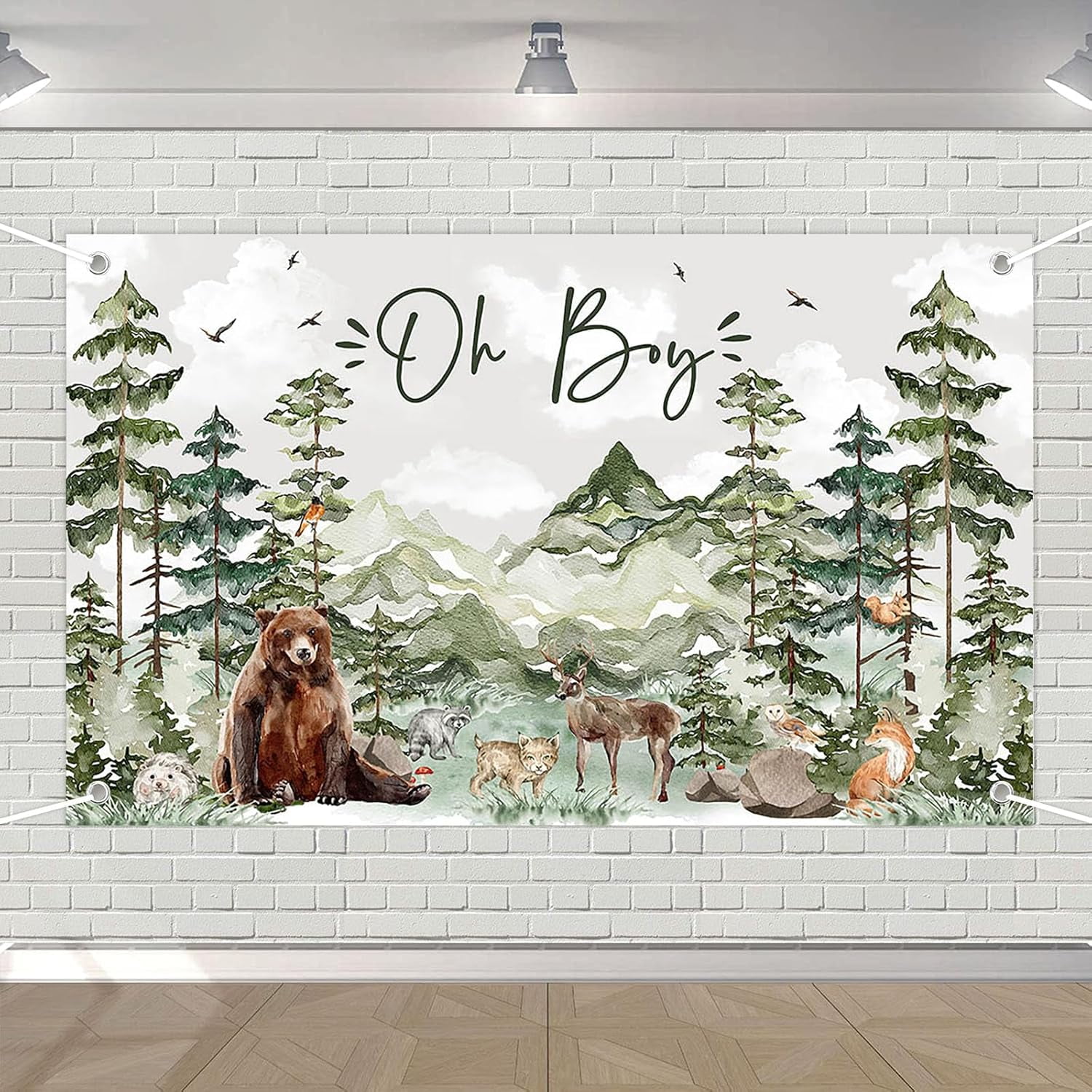 Oh Boy Backdrop Forest Adventure Baby Shower Photography Background Mountain Wilderness Woodland ...