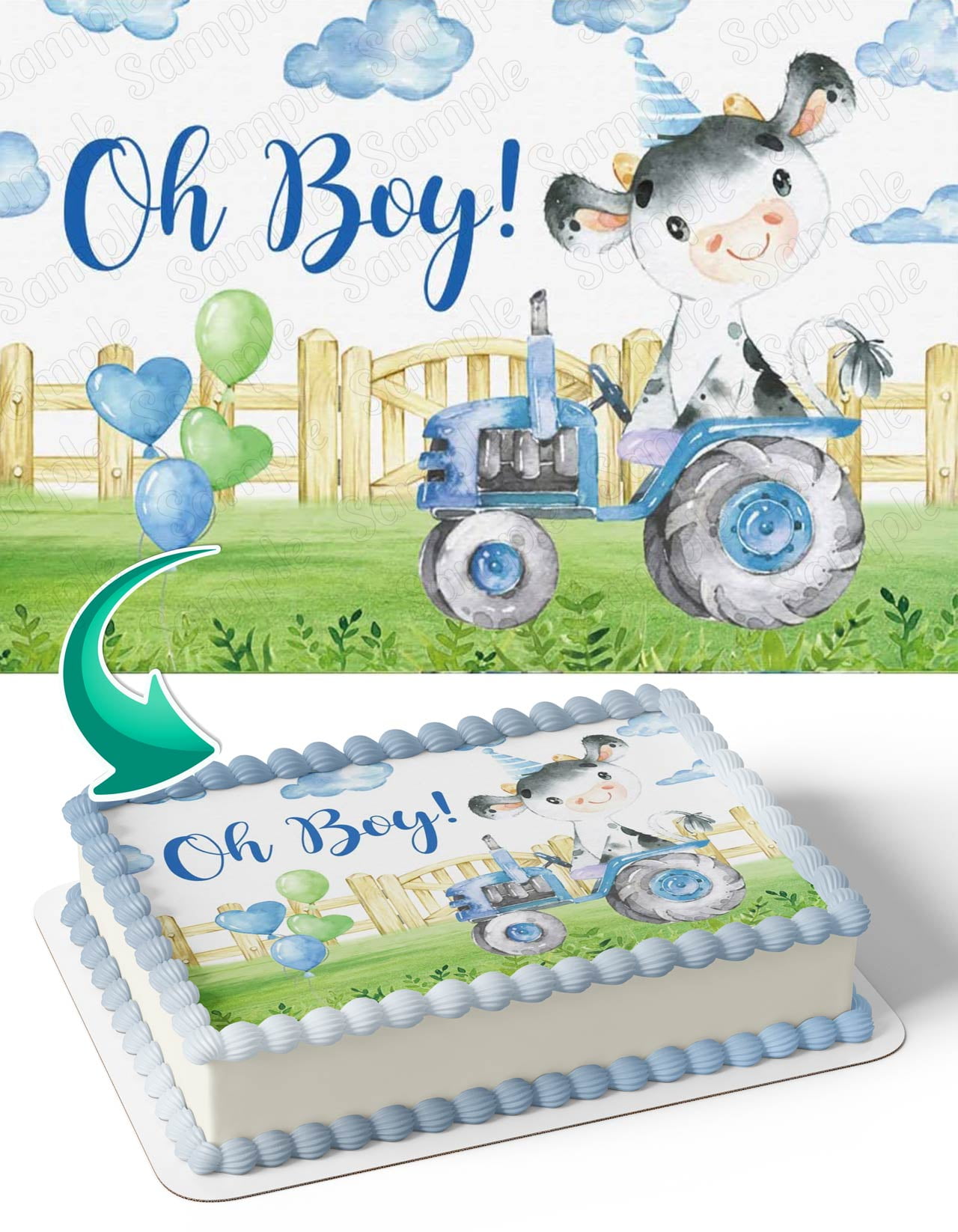 Oh Boy Blue Truck Caw Calf Edible Cake Image Topper Birthday Photo ...