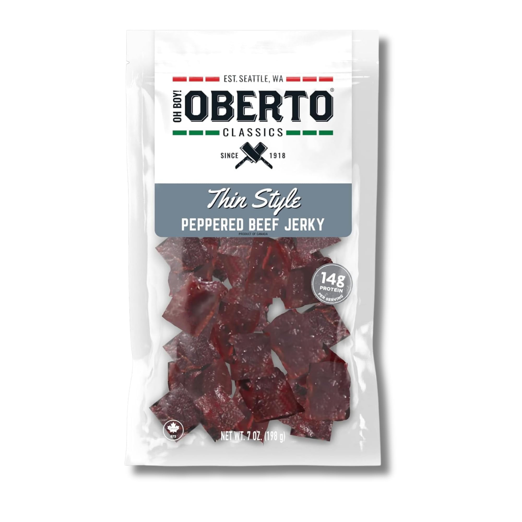 Oh Boy! Oberto Classics BCF26 Thin Style Peppered Beef Jerky, 7 Ounce ...