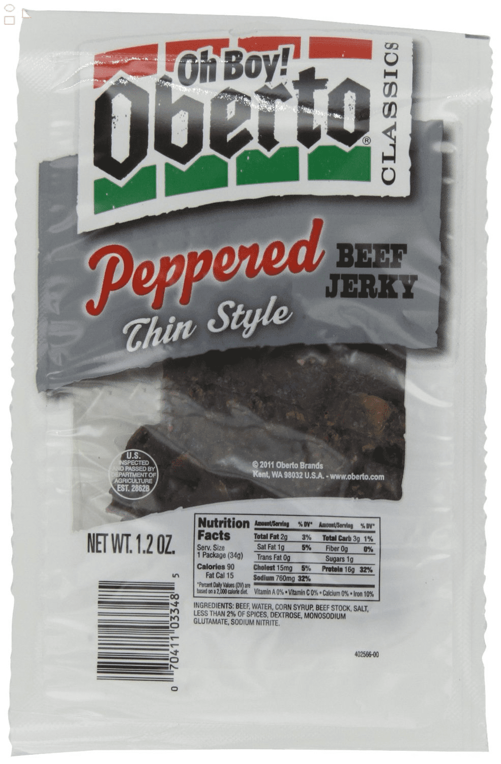 Oh Boy! Oberto Classics Peppered Thin Style Beef Jerky, 1.2 Ounce ...