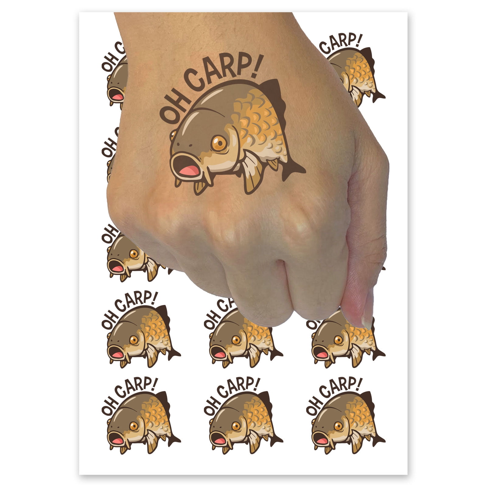 Oh Carp Regretful Fish Funny Face Temporary Tattoo Water Resistant Fake ...