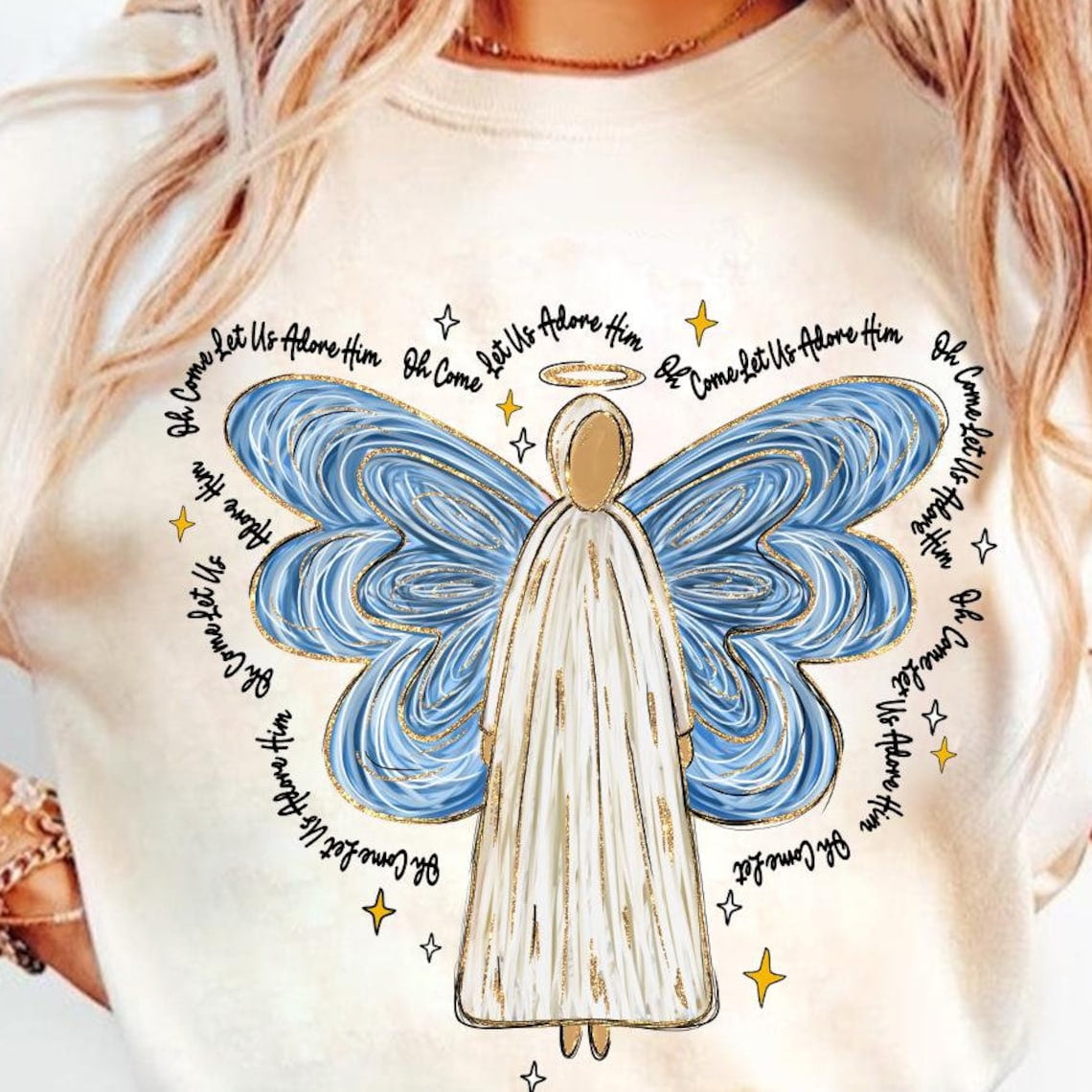 Oh Come Let Us Adore Him, Angel God, Jesus Winter Holiday Bright Color ...