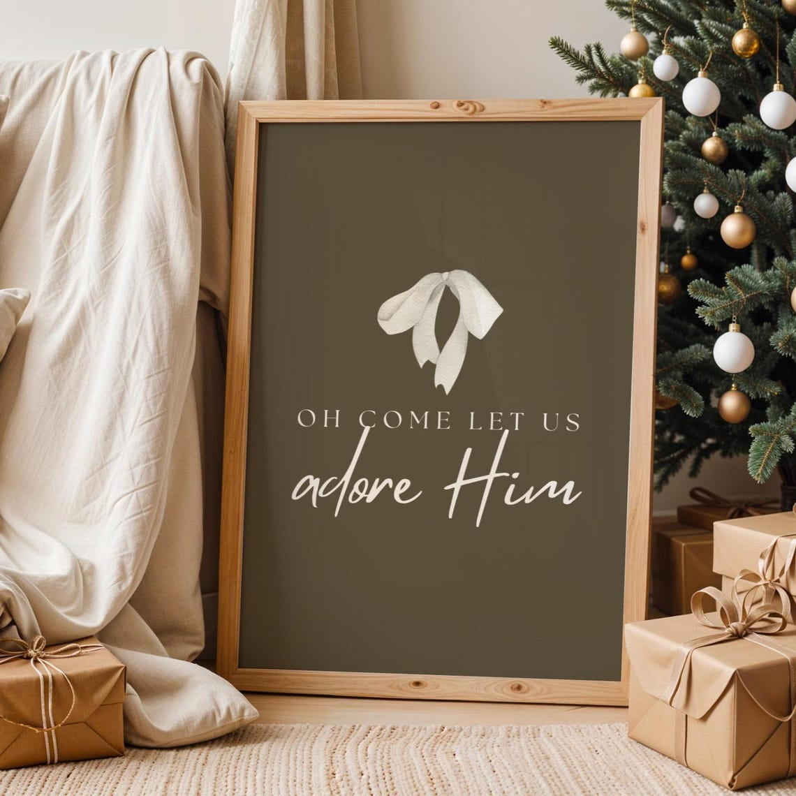 Oh Come Let Us Adore Him, Neutral Wall Art, Minimalscripture Print ...