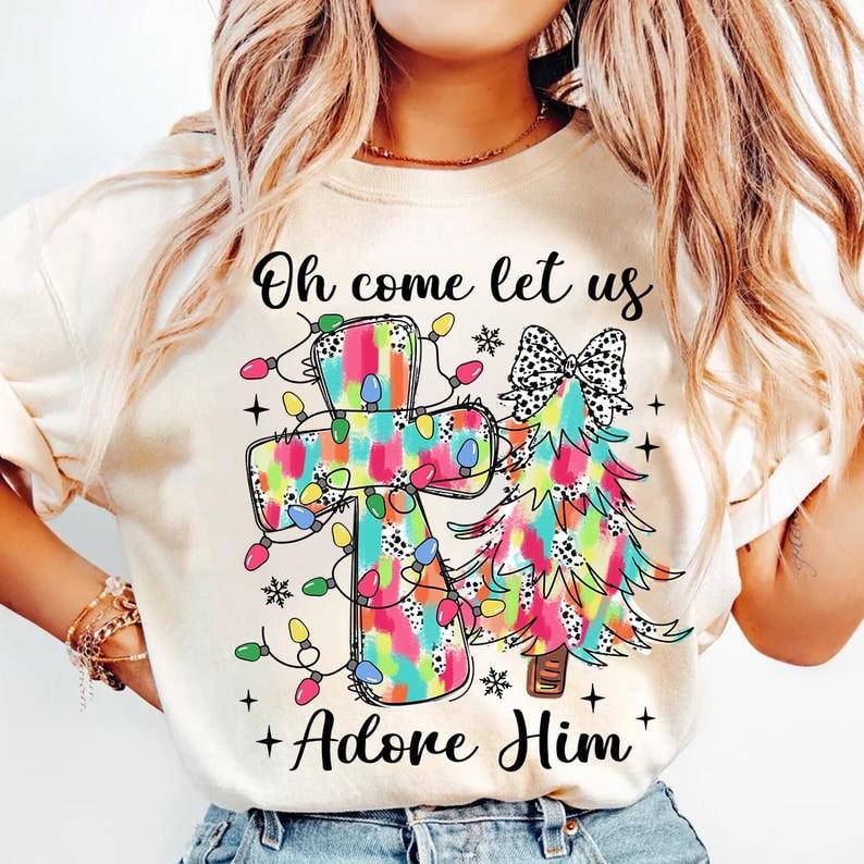Oh Come Let Us Adore Him T-Shirt, Christian Christmas Nativity Tee ...