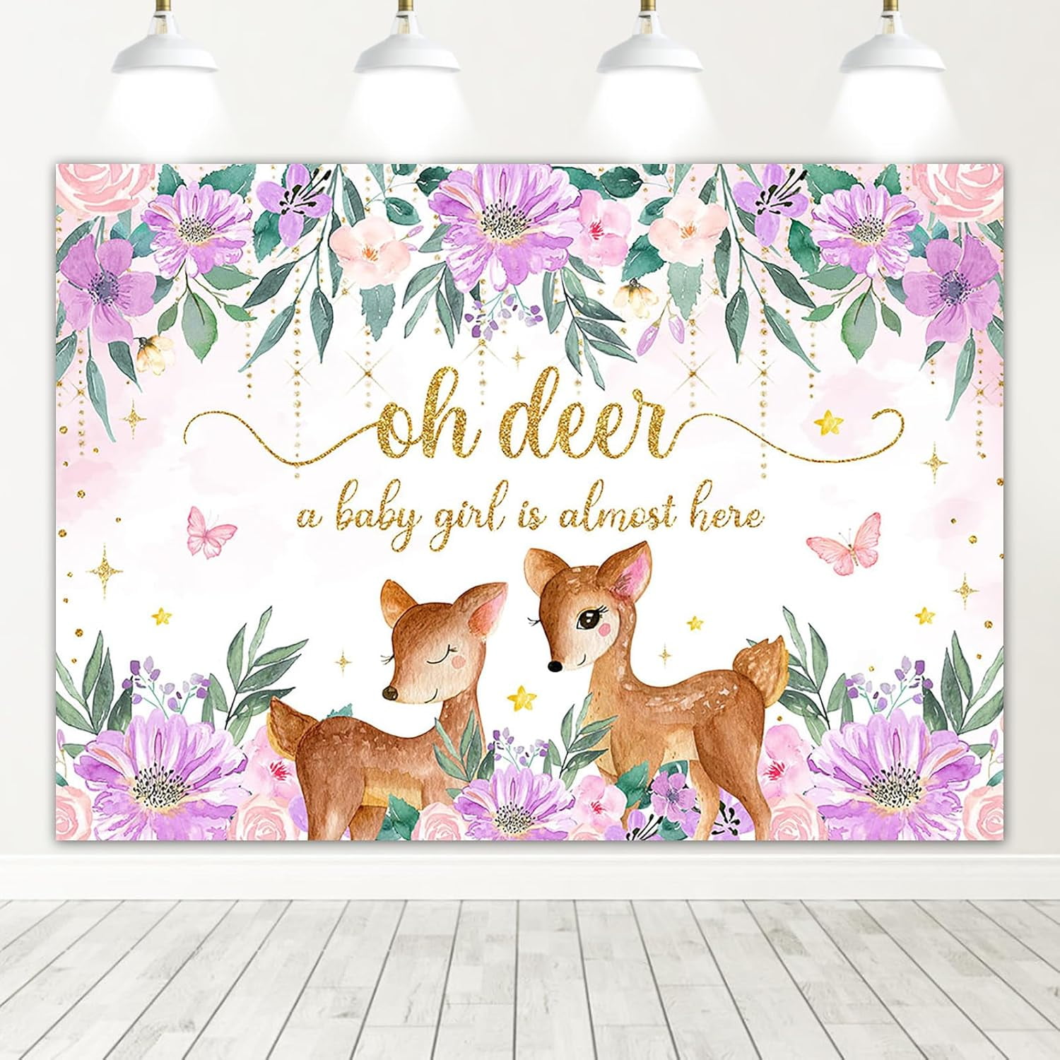 Oh Deer Backdrop Floral Woodland Deer Girl Baby Shower Party Background ...