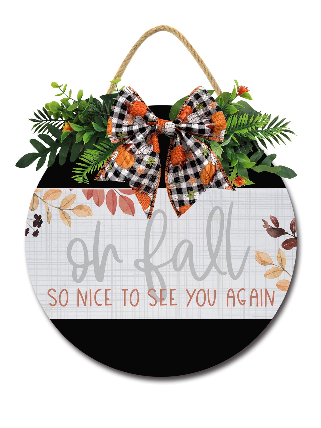Oh Fall So Nice Sign Front Door Porch Decorations, Round Rustic Wood ...