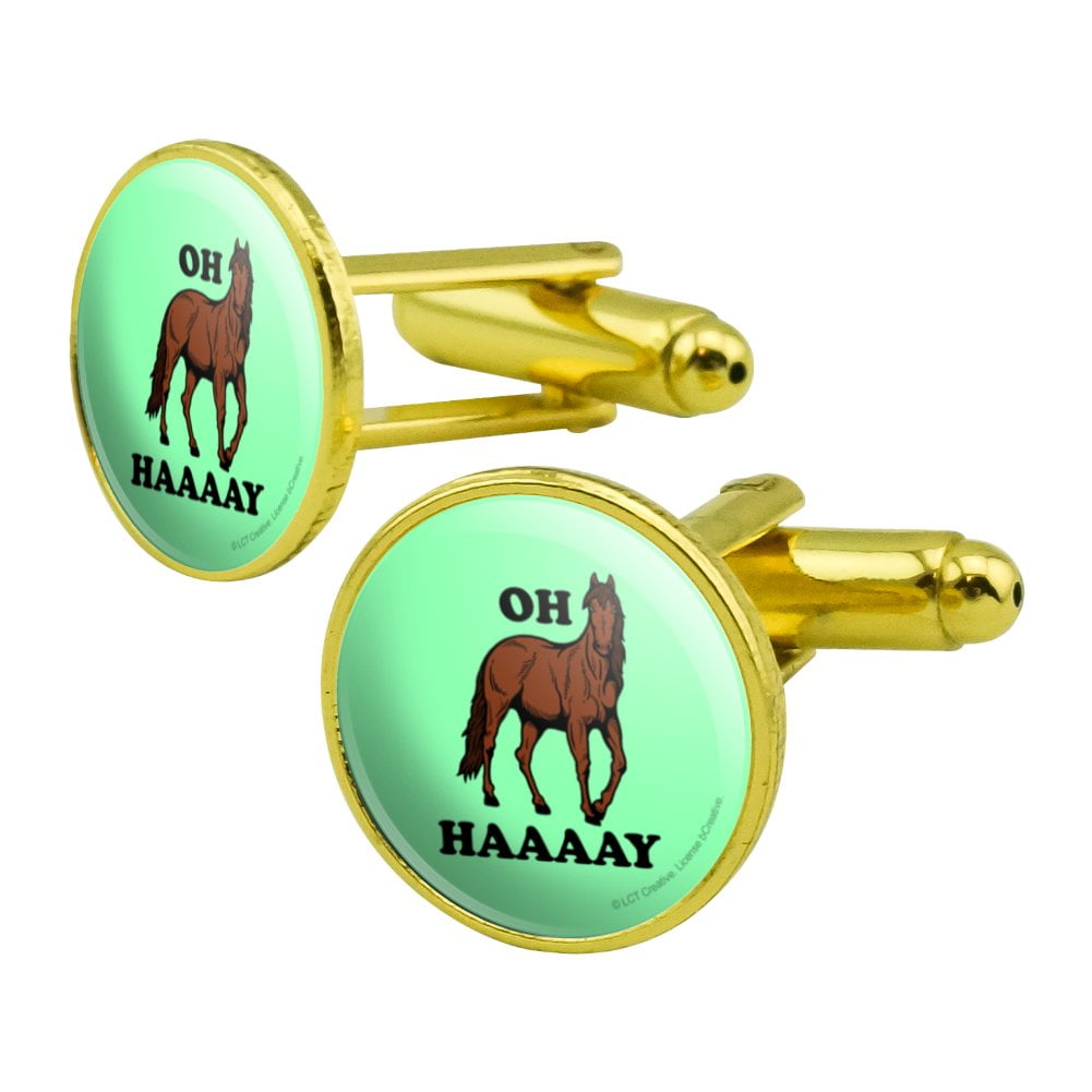 Oh Haaaay Horse Hay Hey Funny Humor Round Cufflink Set Gold Color ...