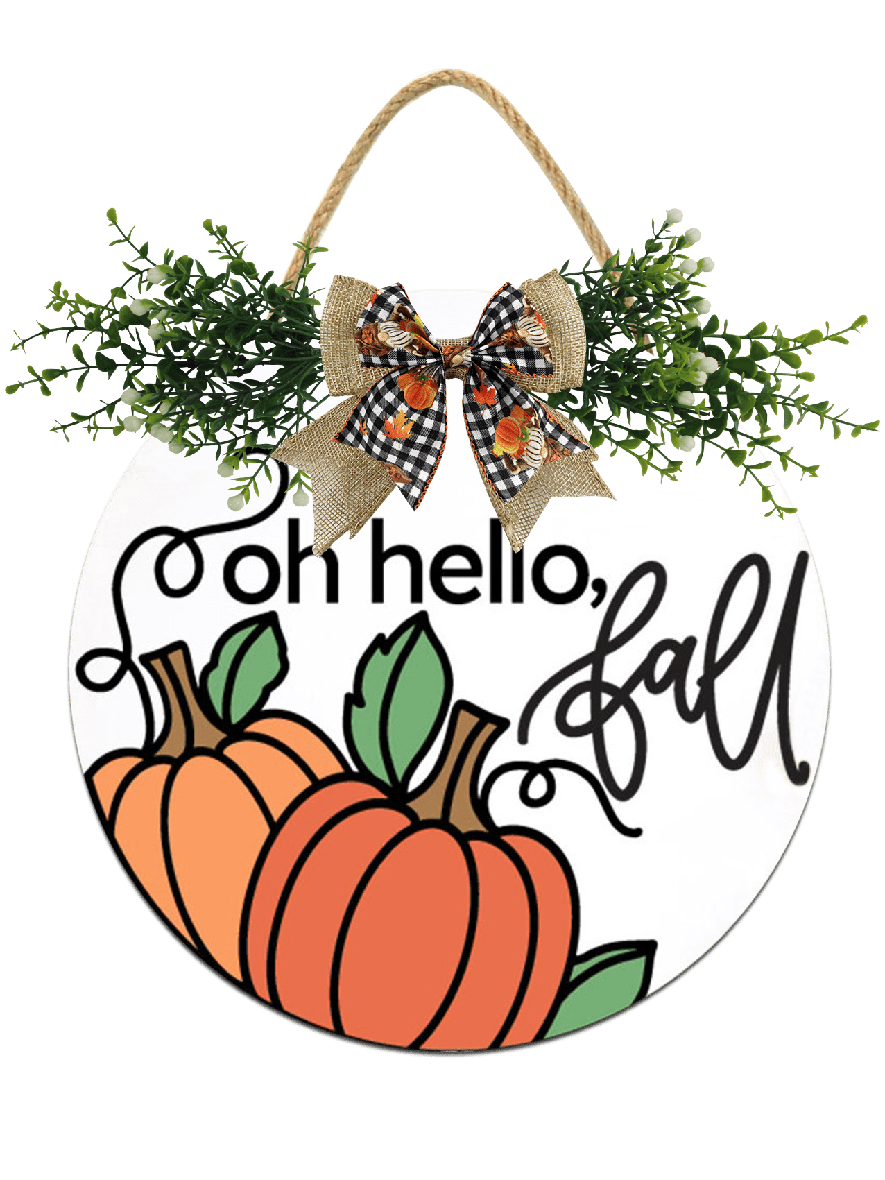 Oh Hello Fall Front Door Sign Funny Wreaths Hanging Wooden Plaque ...