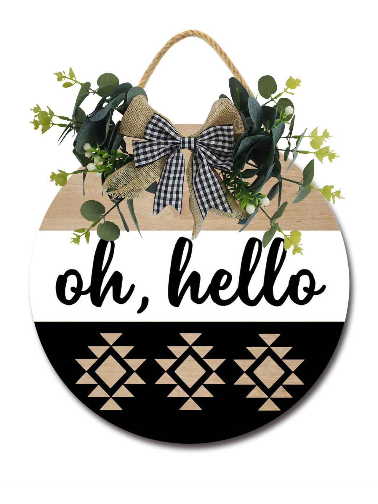 Oh Hello Front Door Sign Funny Wreaths Hanging Wooden Plaque Decoration ...