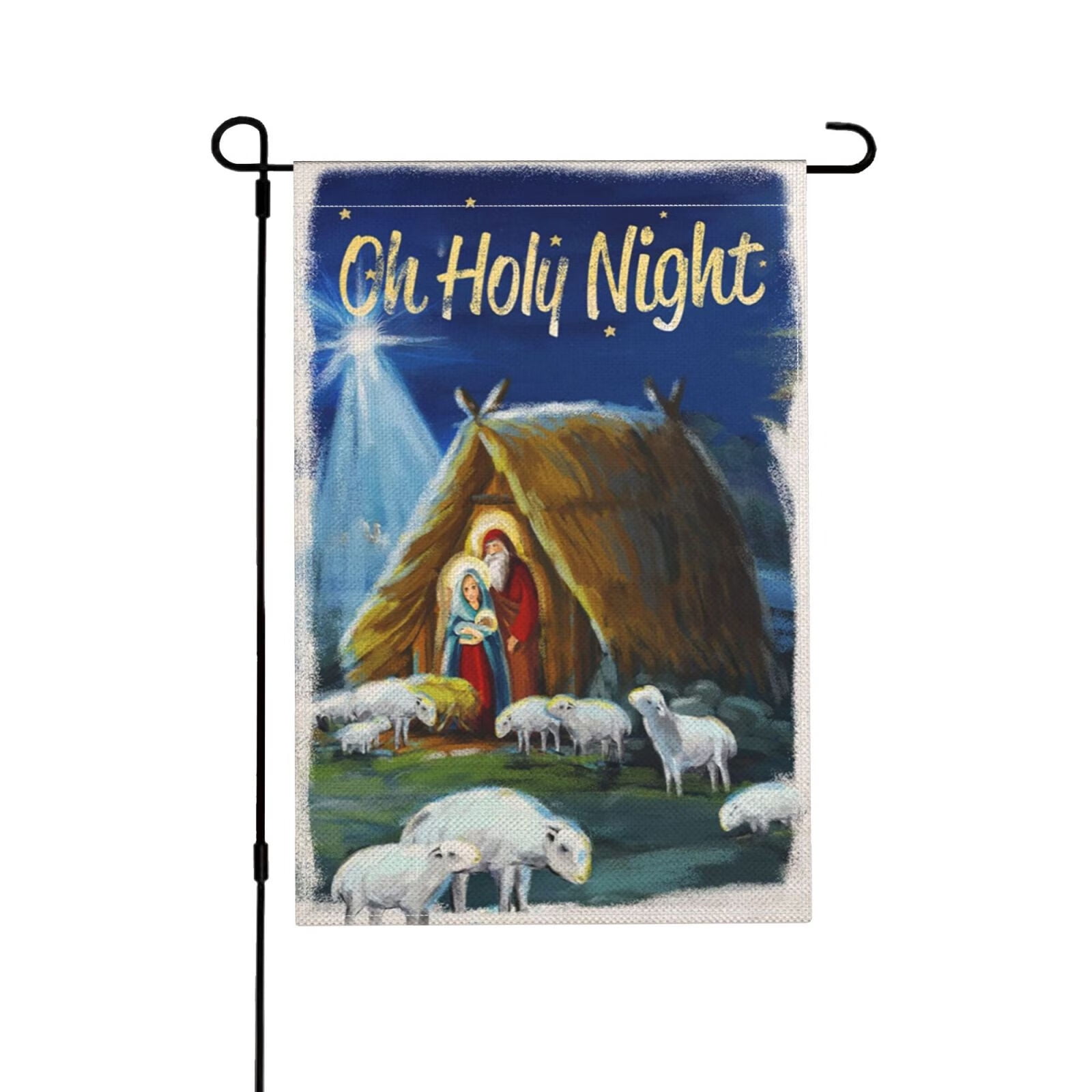 Oh Holy Night Nativity Christmas Garden Flag Double Sided Burlap Manger ...