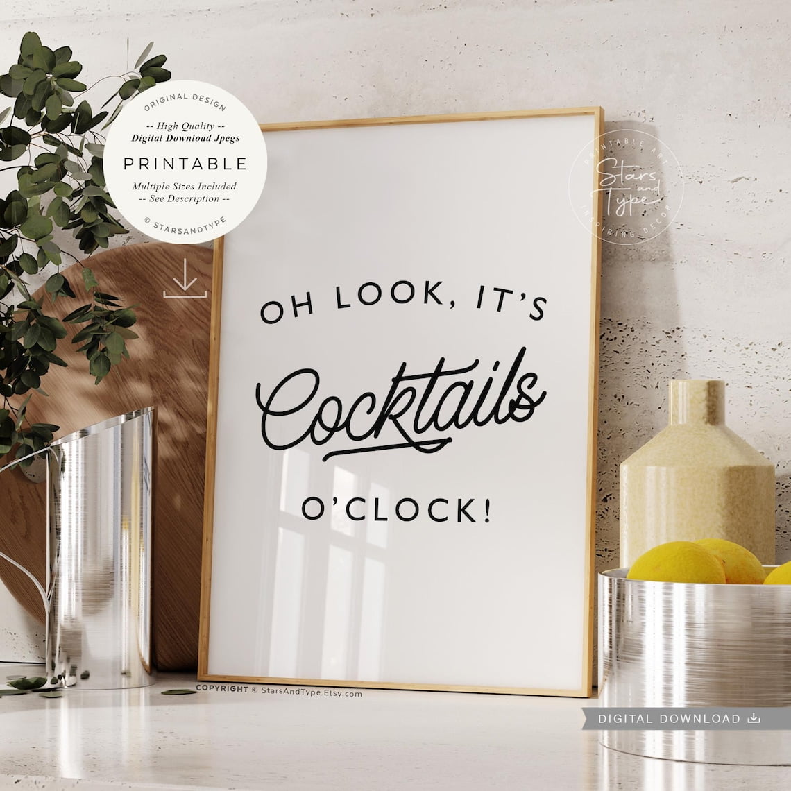 Oh Look It'S Cocktails O'Clock, Wall Art, Alcohol Drinks Party Quote ...