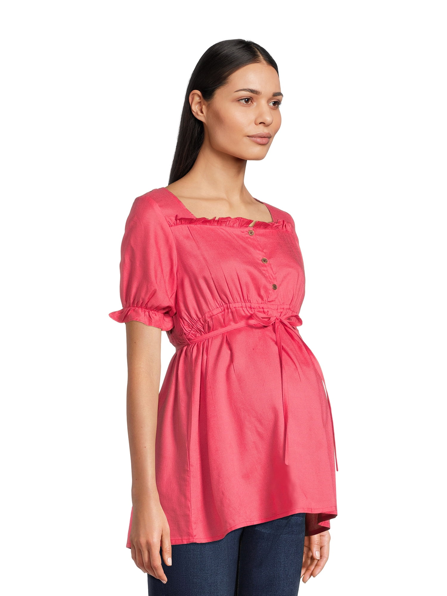 Oh! Mamma Women's Maternity Elbow Sleeve Ruffled Nursing Friendly Top ...