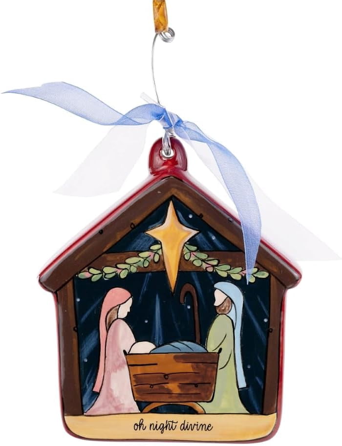 Oh Night Divine Nativity Puff Christmas Tree Ornaments - Hand-Painted ...