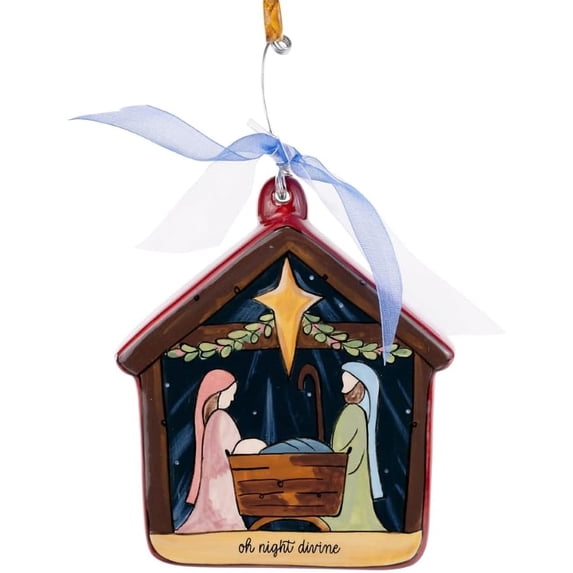 Oh Night Divine Nativity Puff Christmas Tree Ornaments - Hand-Painted ...
