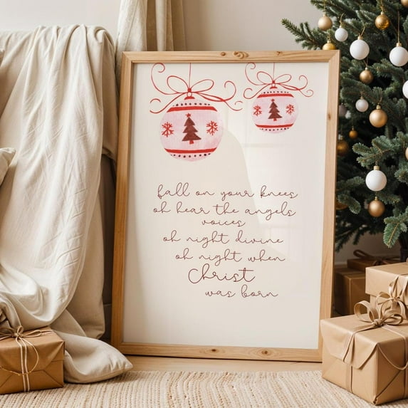 Oh Night Divine Wall Art, Pink, Fall On Your Knees Hymn Art, Christian Decor, Home Decor #210 ...