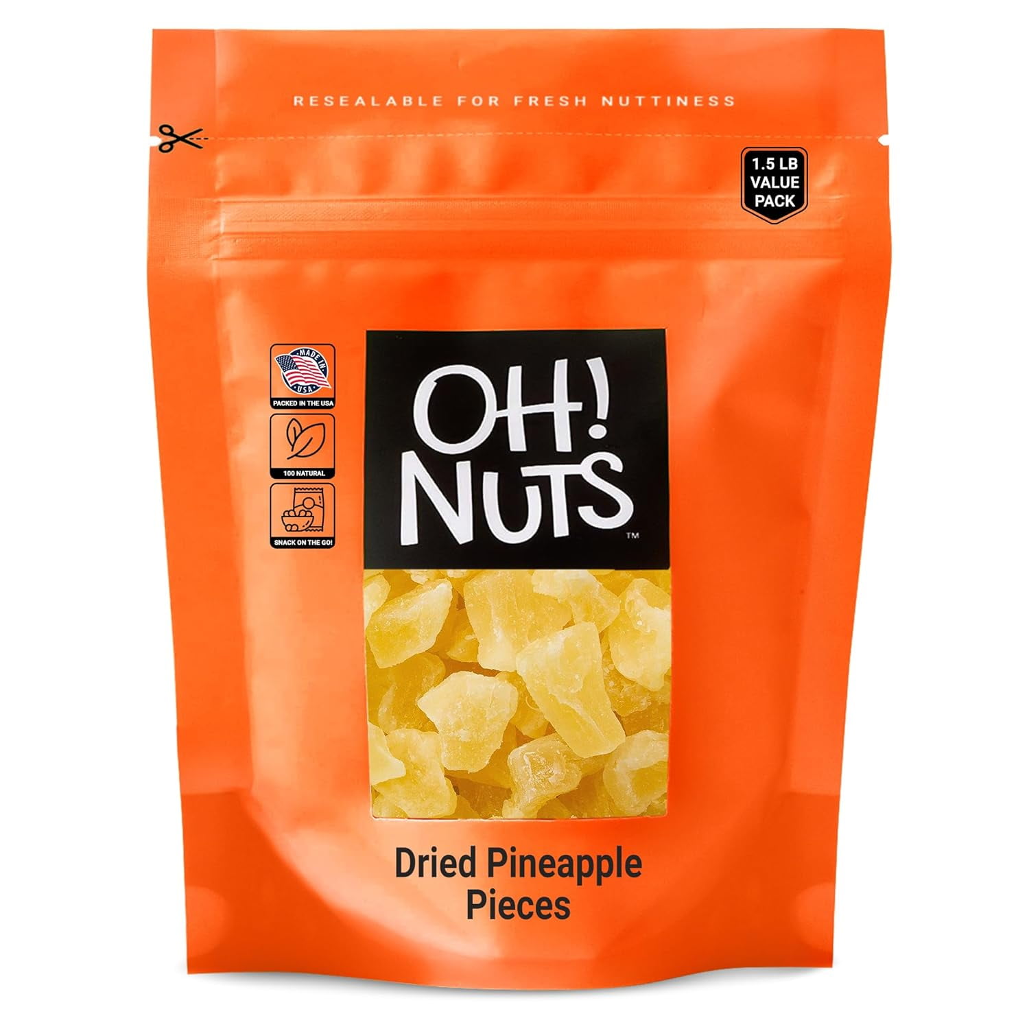 Oh! Nuts Dried Pineapple 1.5 lb - Tropical Dried Fruit Chunks - Sweet ...